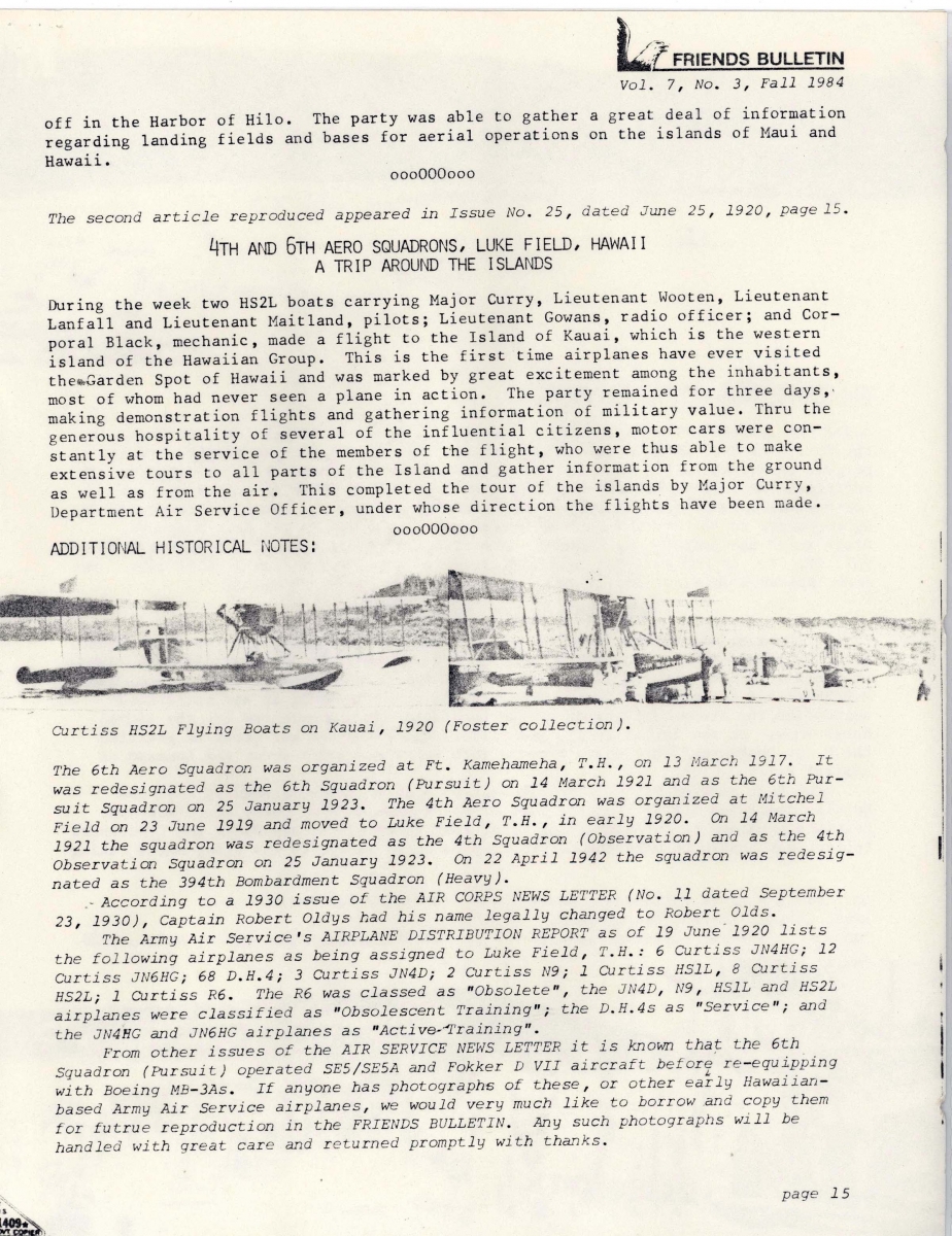 Hawaii Aviation | Activities of the 7th Aero Squadron